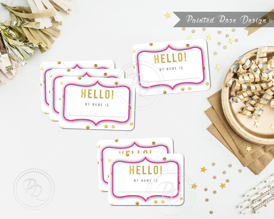 Name Tags Hot Pink Gold Polka Dot Printable Party Event Birthday ...