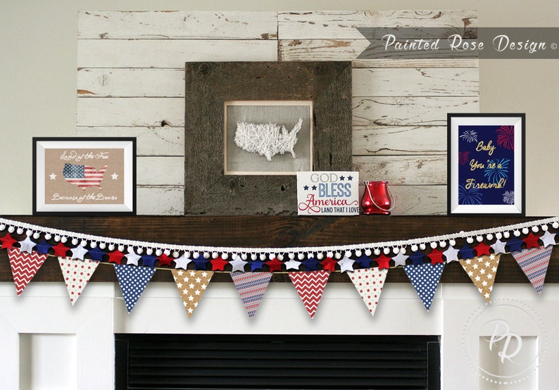 INSTANT DOWNLOAD 4th of July Pennant Flag Banner Vintage Americana ...