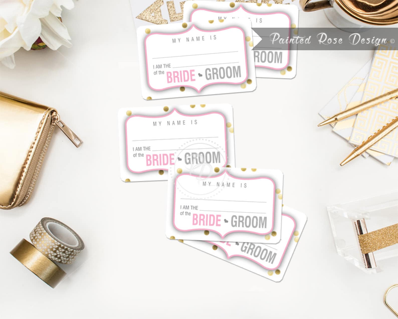 Name Tags Pink and Gold Polka Dot Printable Event Wedding Engagement ...