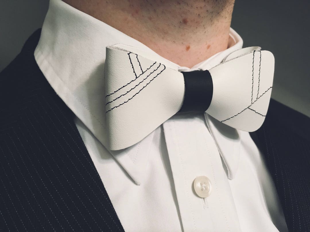 Men's White Leather Bow Tie Bow Ties for Men . Rustic Bow Tie Fathers ...