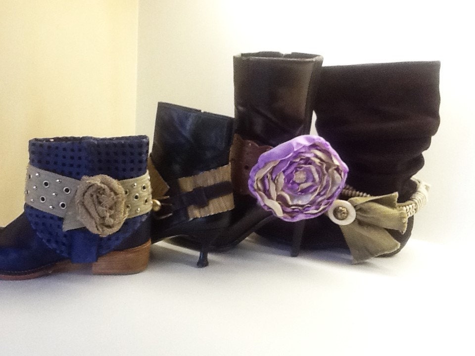 Adjustable Velcro Boot Jewelry: Burlap Flower, Belt Buckle, Lavender ...
