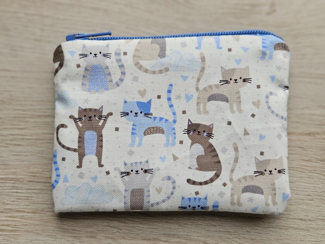 Handmade Blue Kitten Zipper Pouch Coin Purse - Etsy