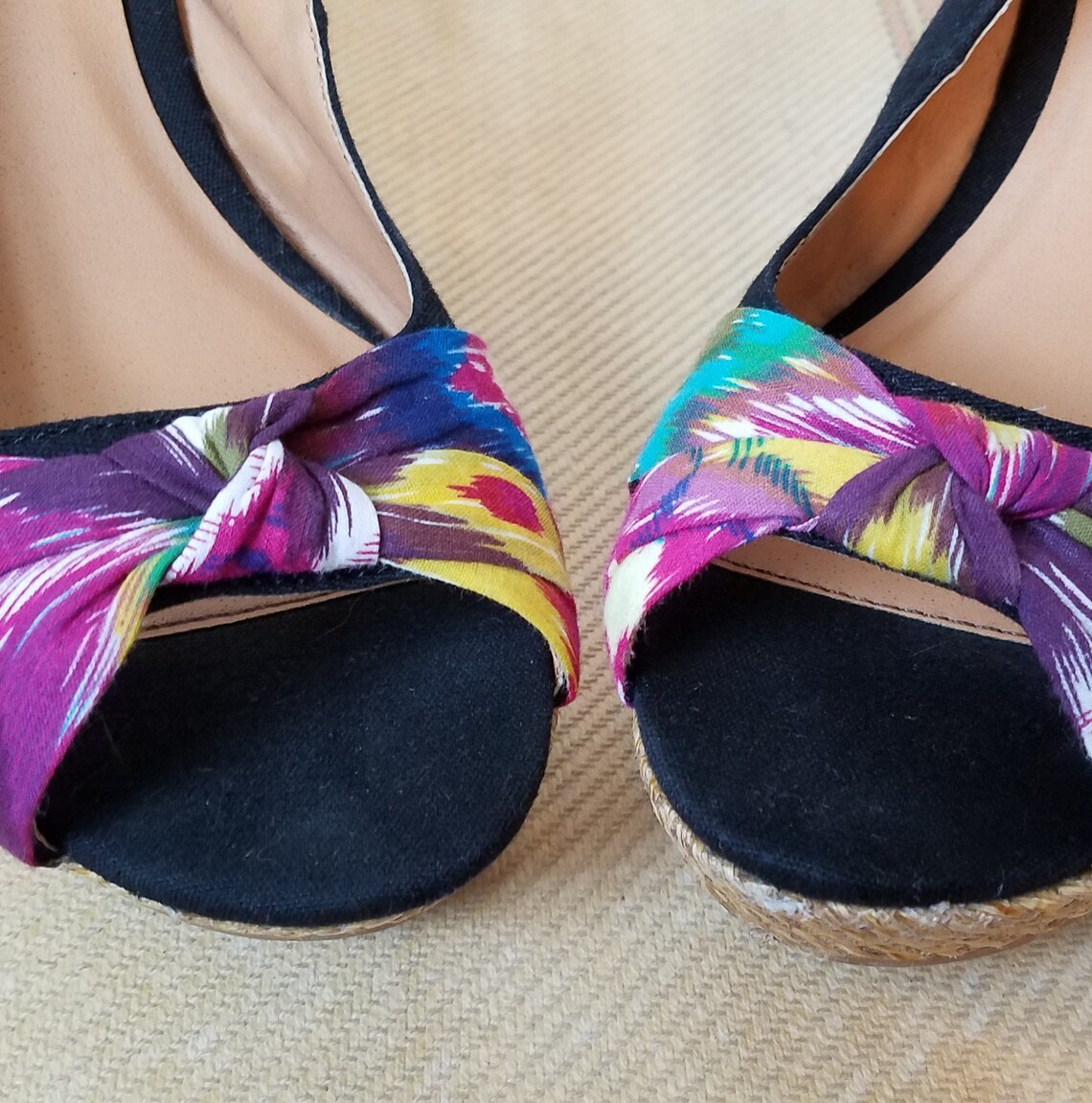 MAURICES Multi Colored/ Black Fabric Wedges Vintage 90's Wedges ...