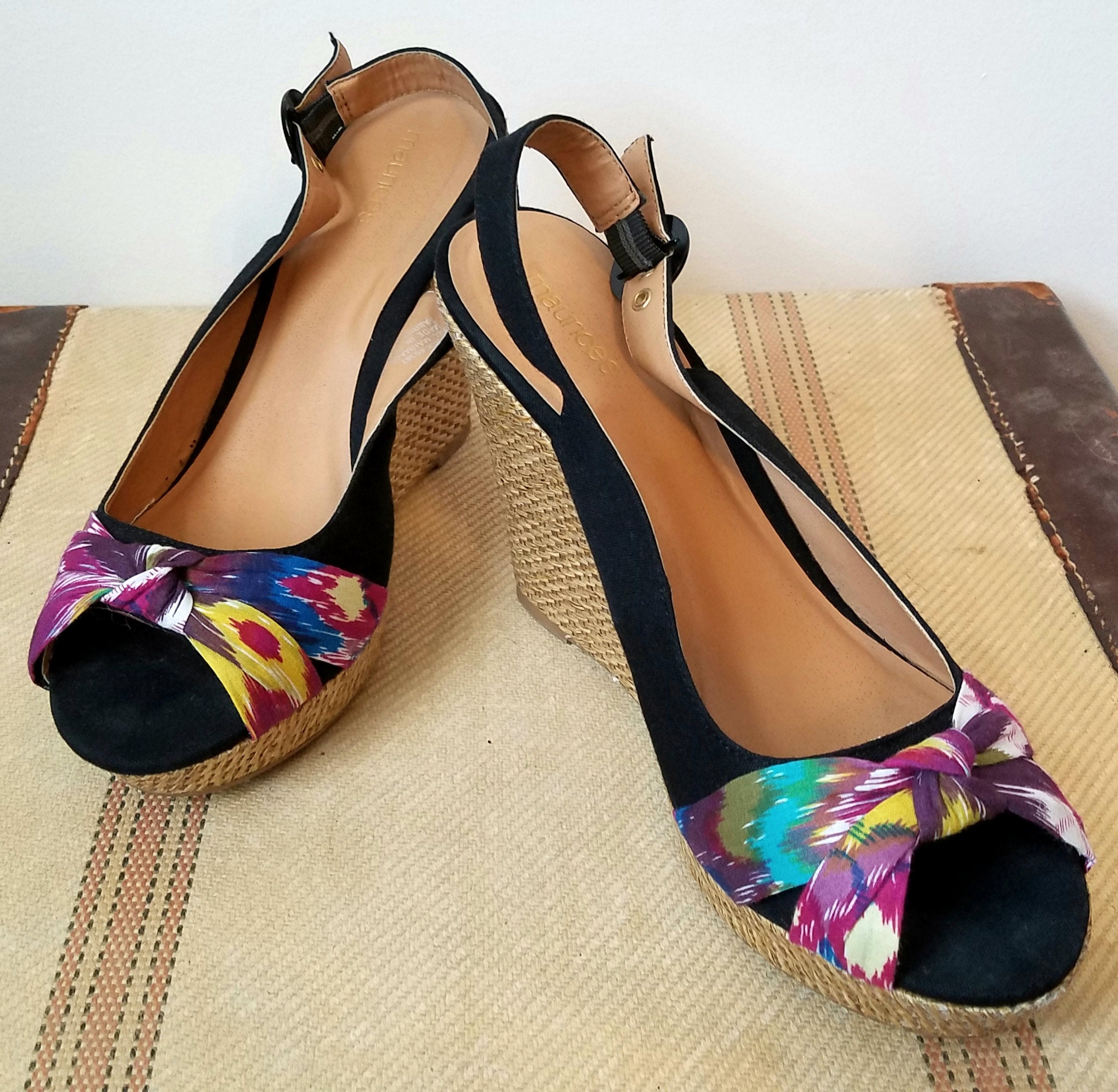 MAURICES Multi Colored/ Black Fabric Wedges - Vintage 90's Wedges ...