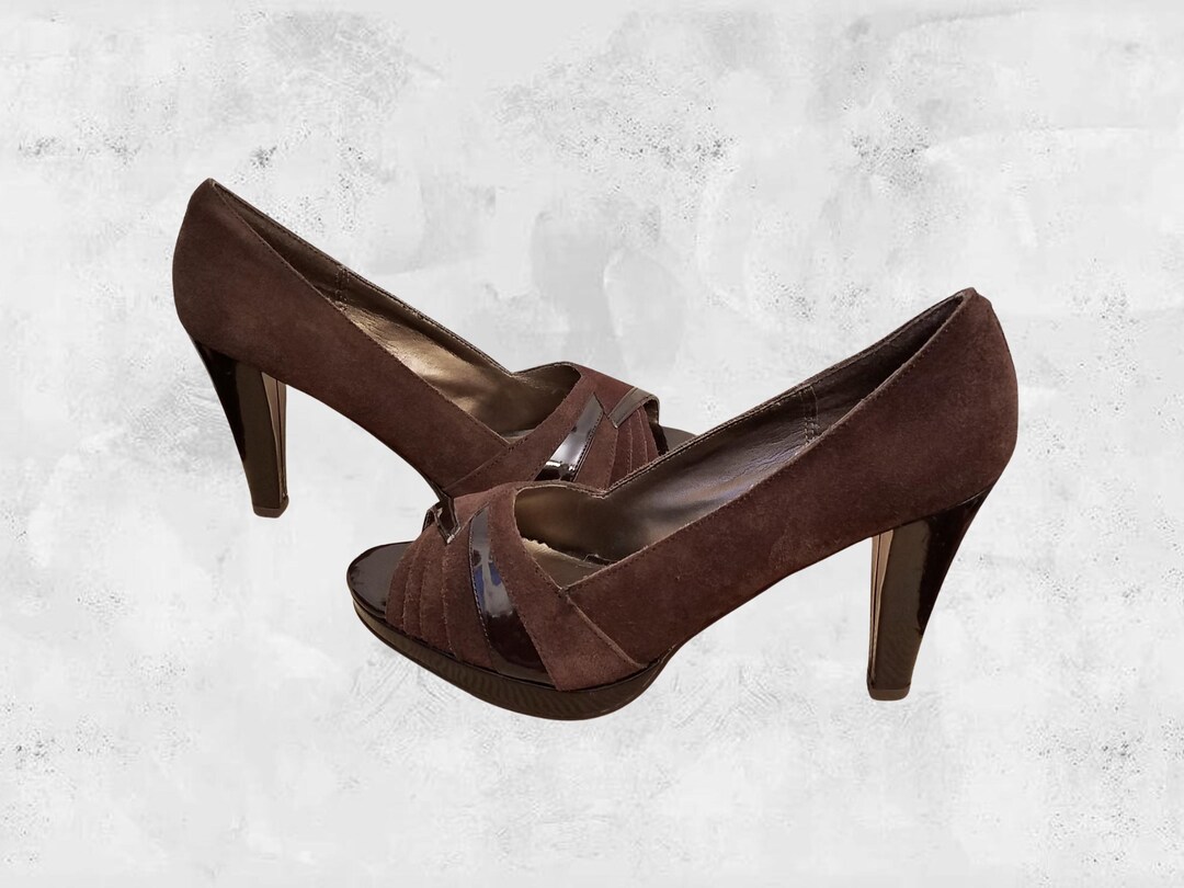 Vintage Brown Suede Platform Heels - Brown Pumps, Prefessional Wear ...