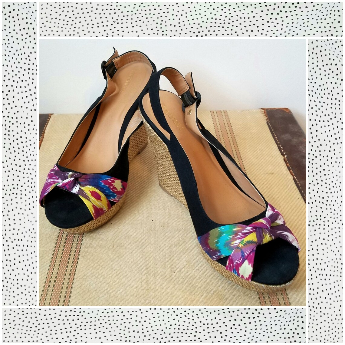MAURICES Multi Colored/ Black Fabric Wedges Vintage 90's Wedges ...