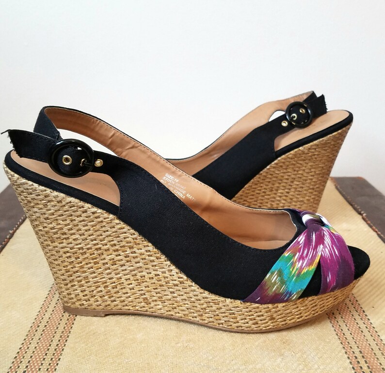 MAURICES Multi Colored/ Black Fabric Wedges - Vintage 90's Wedges ...