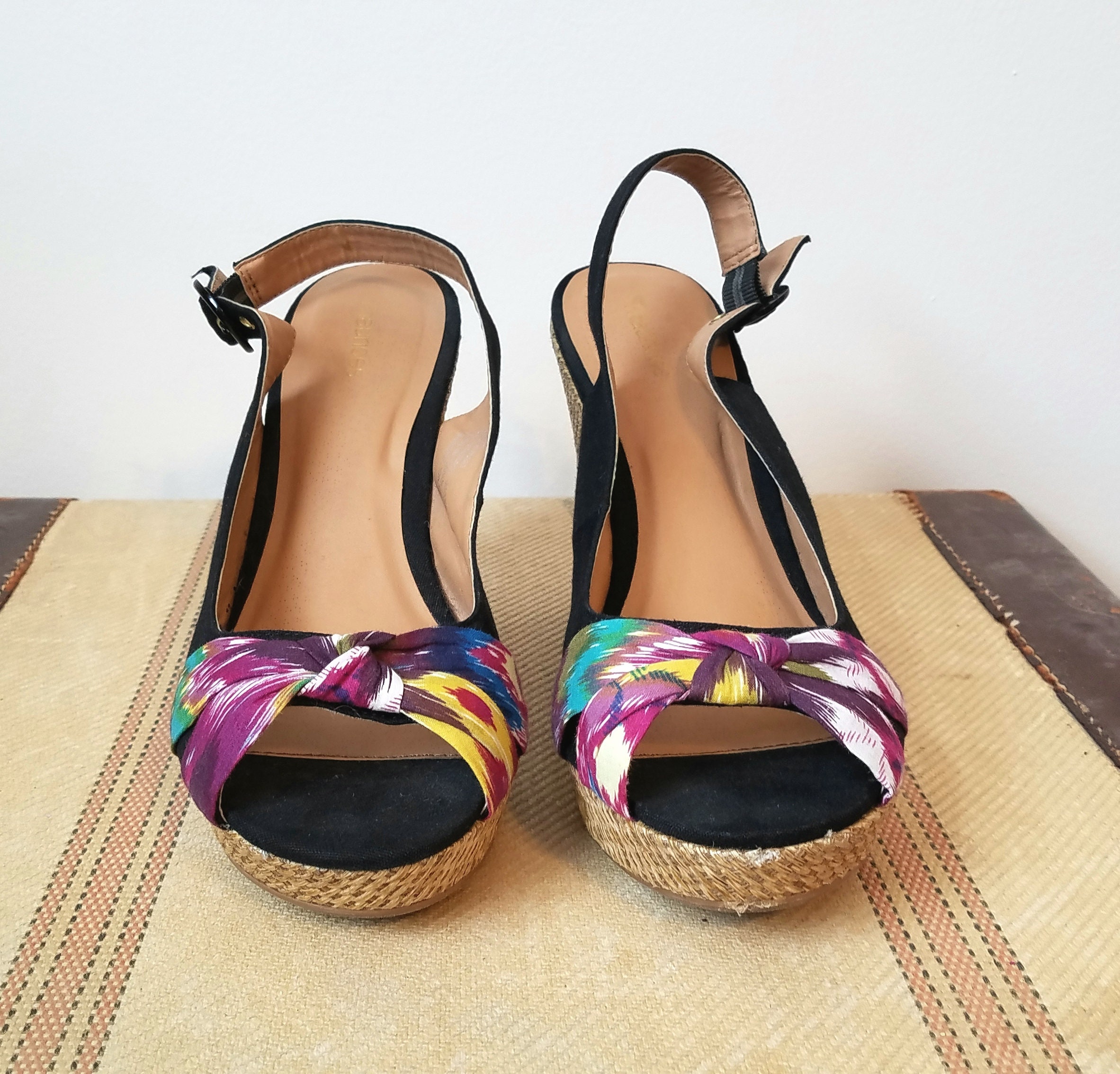 MAURICES Multi Colored/ Black Fabric Wedges - Vintage 90's Wedges ...
