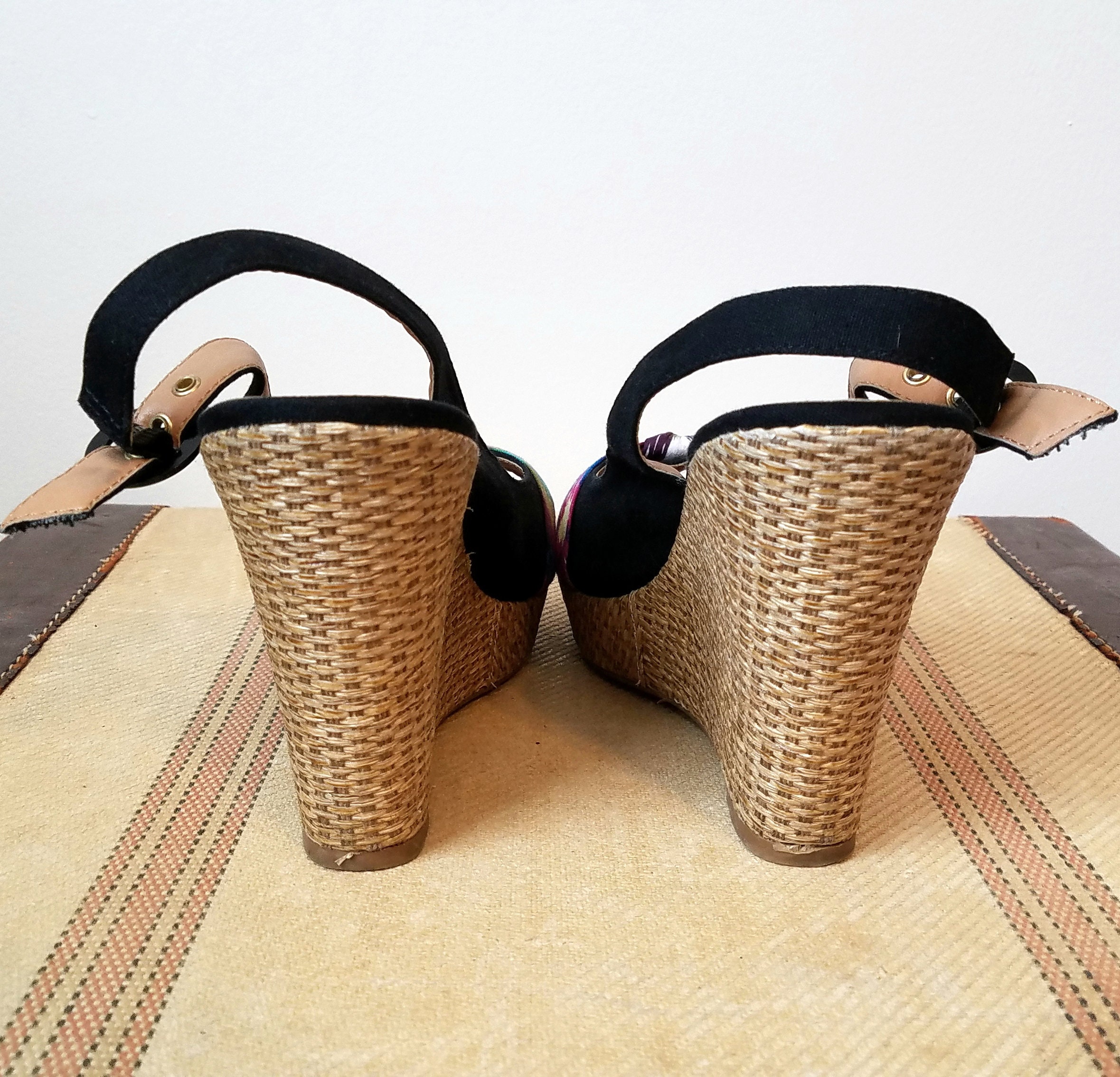 MAURICES Multi Colored/ Black Fabric Wedges - Vintage 90's Wedges ...