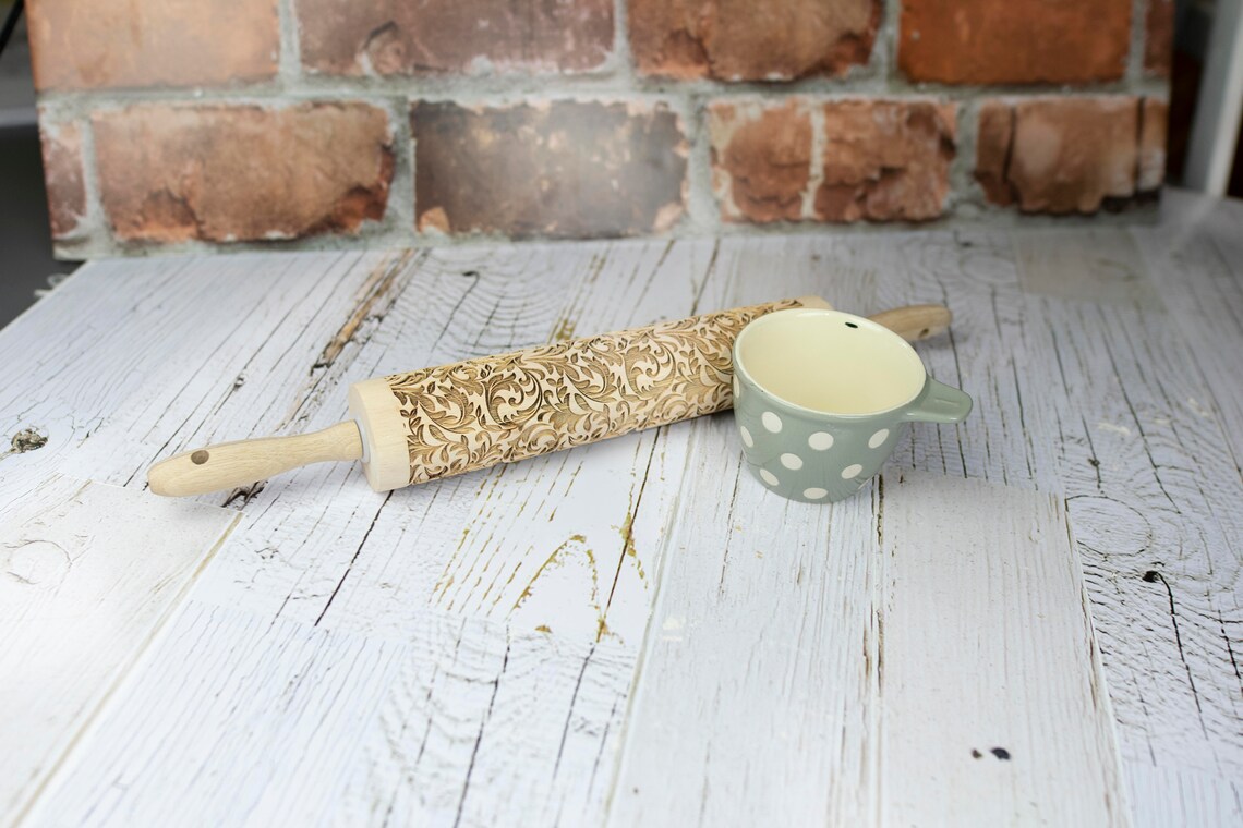Scroll tooled leather pattern Rolling Pin laser engraved | Etsy