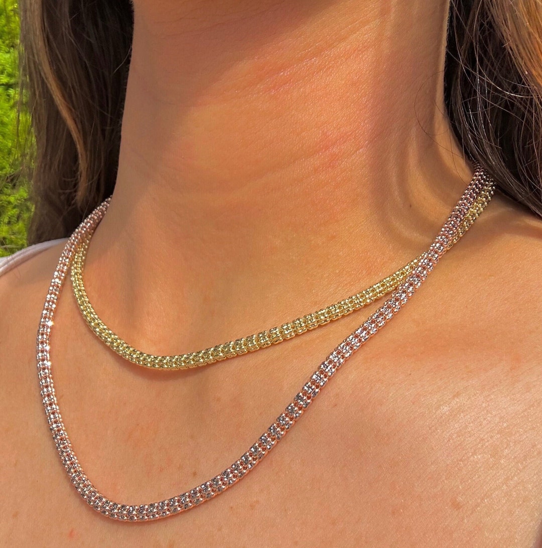 Pure 14K Gold Unisex Ice Chain. Two Tone Ice Chain. Diamond Cut Ice ...