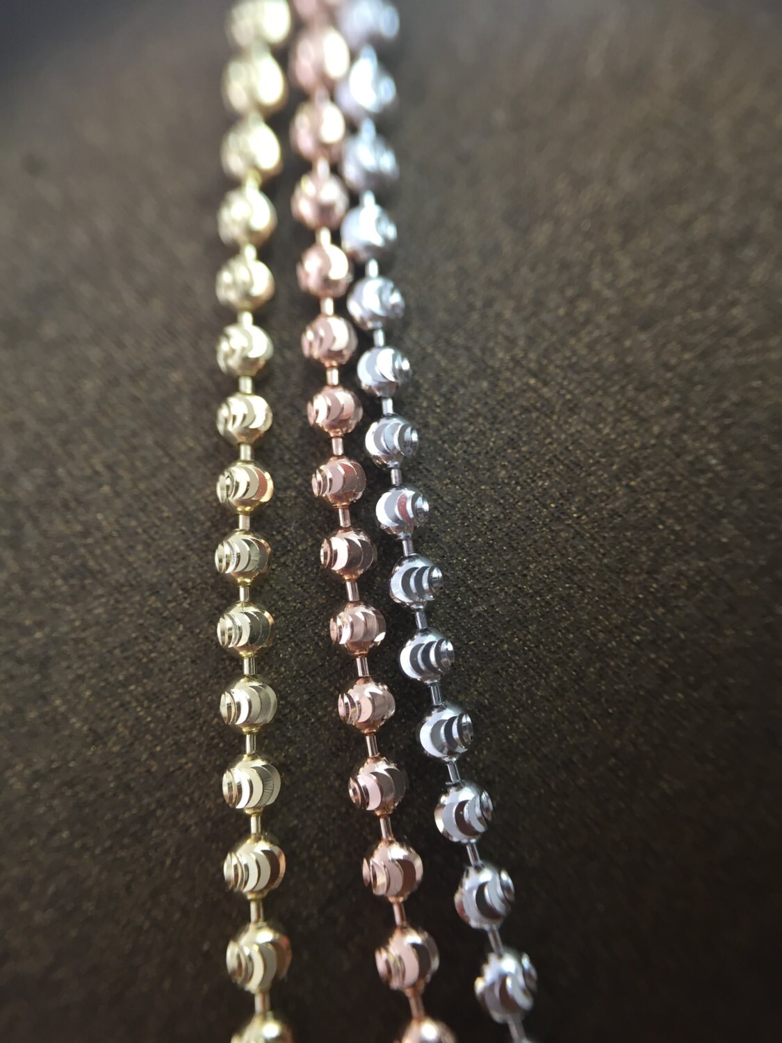 14K Solid Gold Diamond Cut Ball Chain (available in Multiple Colors ...