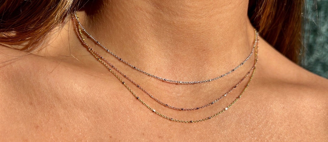 14K Solid Gold Saturn Two-tone Chain. Mothers Day Gift. Bridesmaids ...