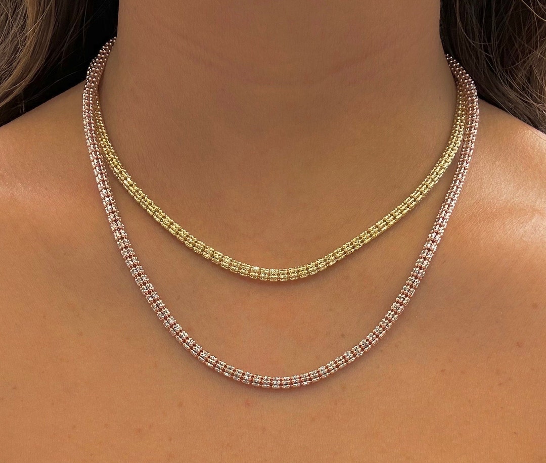Pure 10K Gold Unisex Ice Chain. Two Tone Ice Chain. Diamond Cut Ice ...