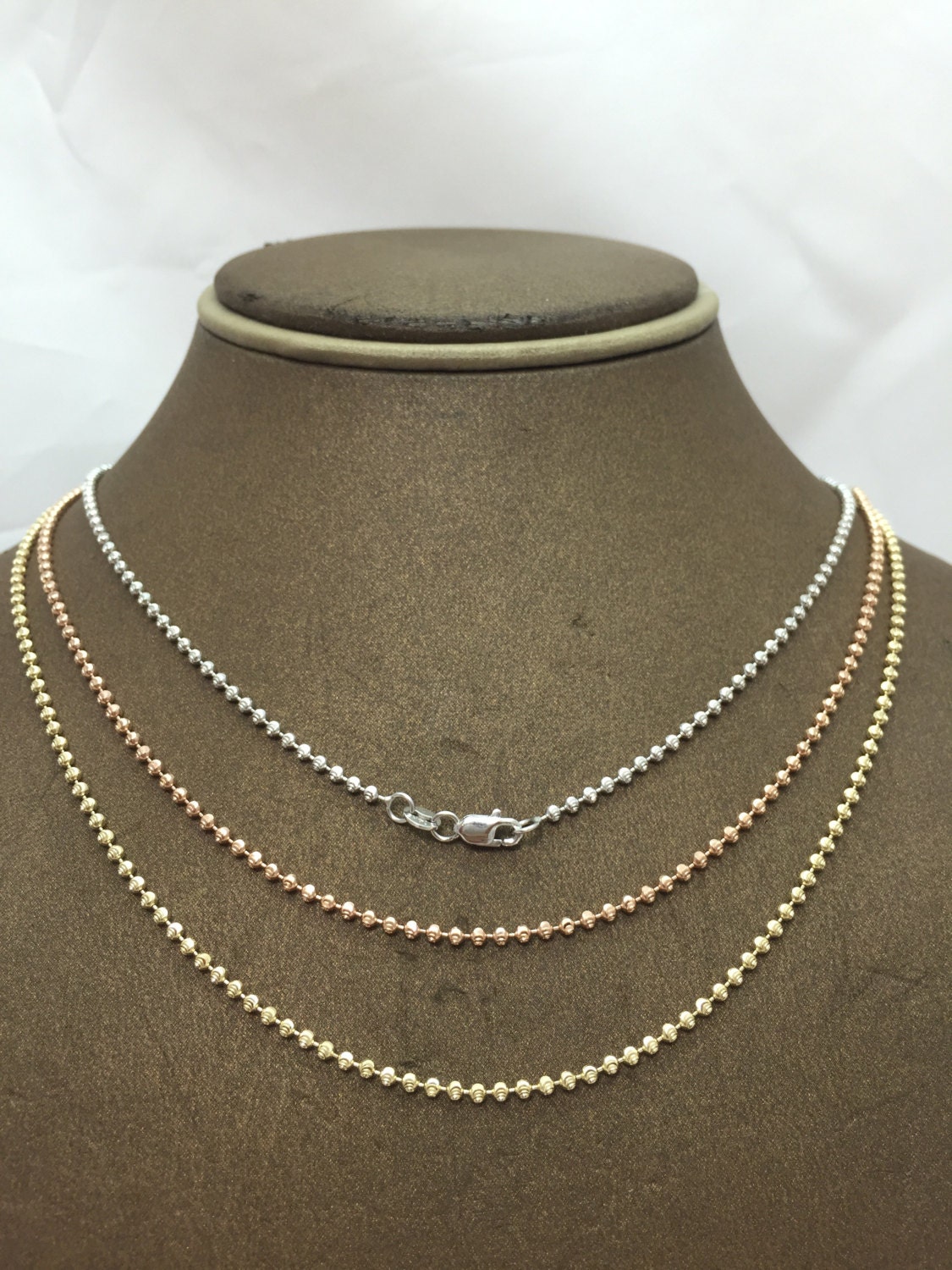 14K Solid Gold Diamond Cut Ball Chain Available in Multiple | Etsy