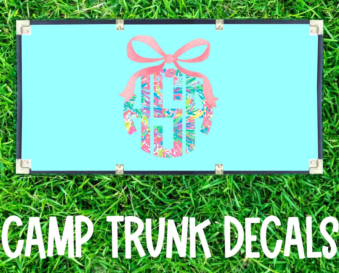 Personalized Bow Monogram Sticker. Preppy Camp Trunk Decor. Girl Name ...