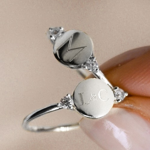 Engraved Disc Ring Silver Engraved Ring Monogram Signet | Etsy