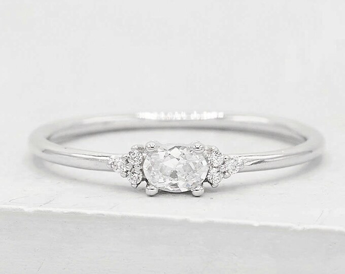 Dainty Oval Ring - Silver | Oval Cut Prong Stacking Ring | Promise Ring ...