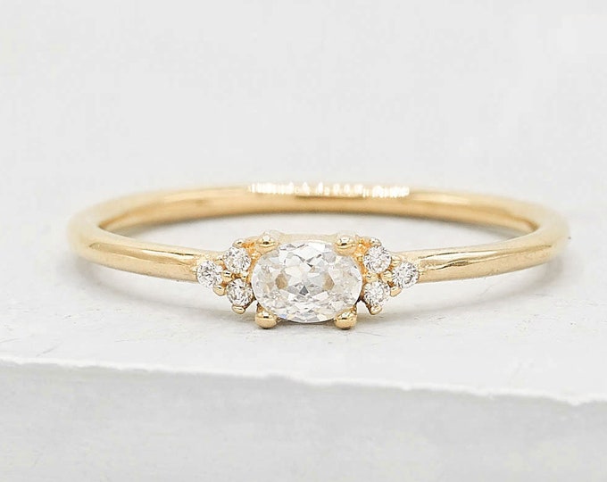Dainty Oval Ring - Gold | Oval Cut Prong Stacking Ring | Promise Ring ...
