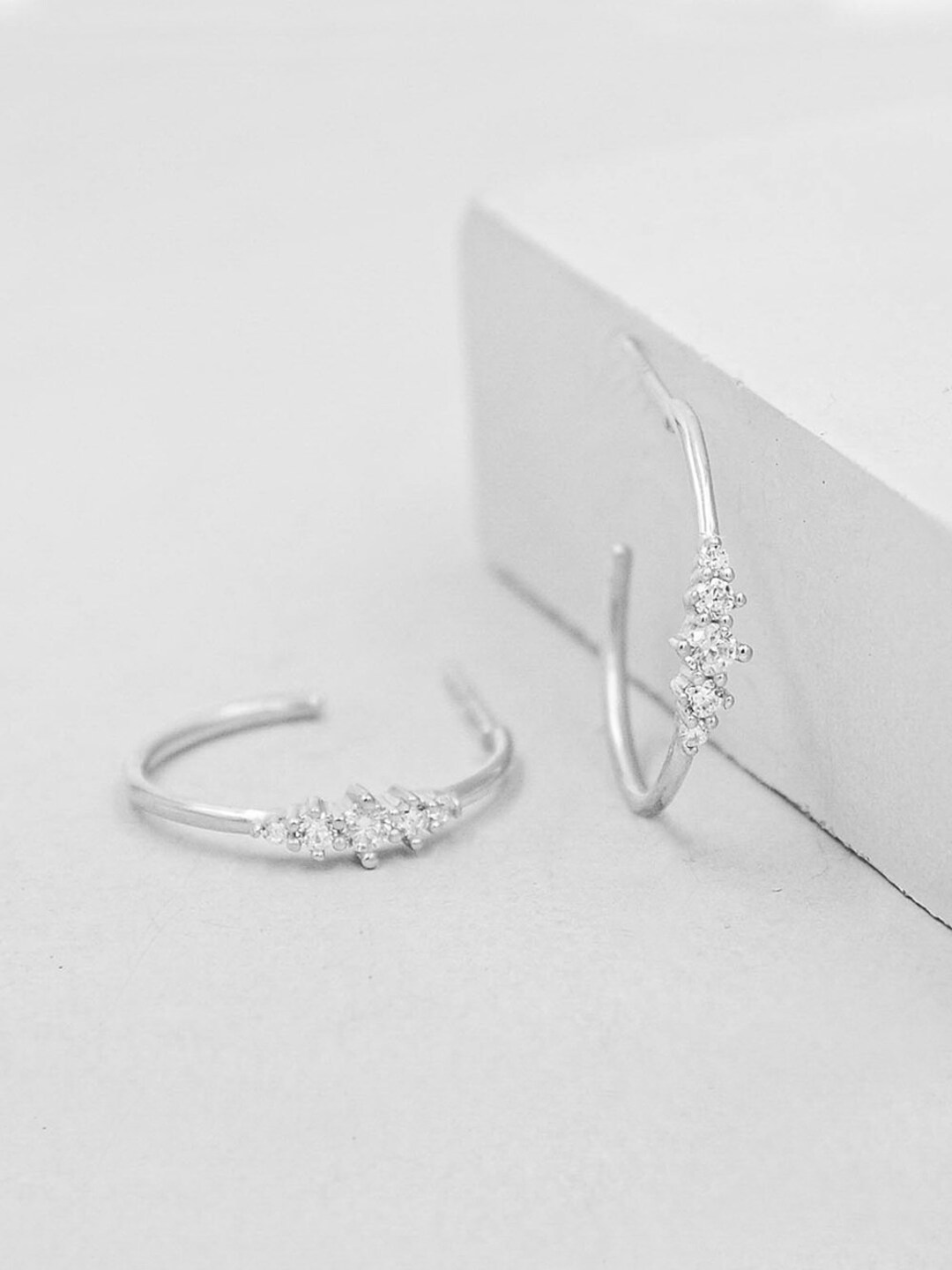Crown Hoops Silver Hoop Earrings Simple Hoops CZ Hoop Earrings Small ...