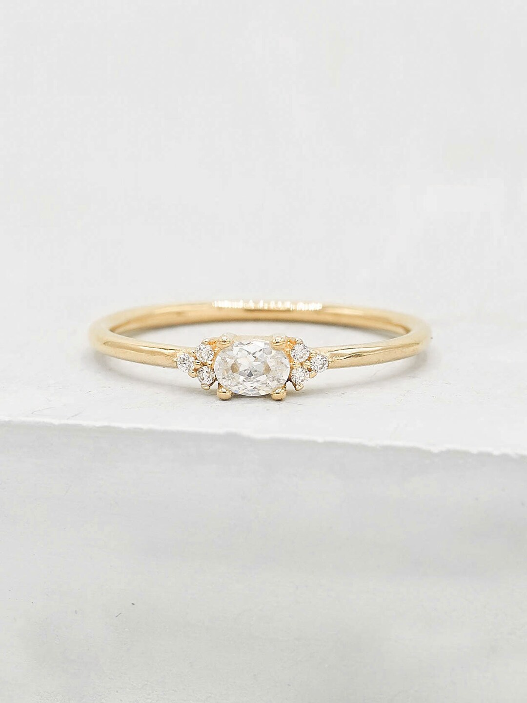 Dainty Oval Ring - Gold | Oval Cut Prong Stacking Ring | Promise Ring ...