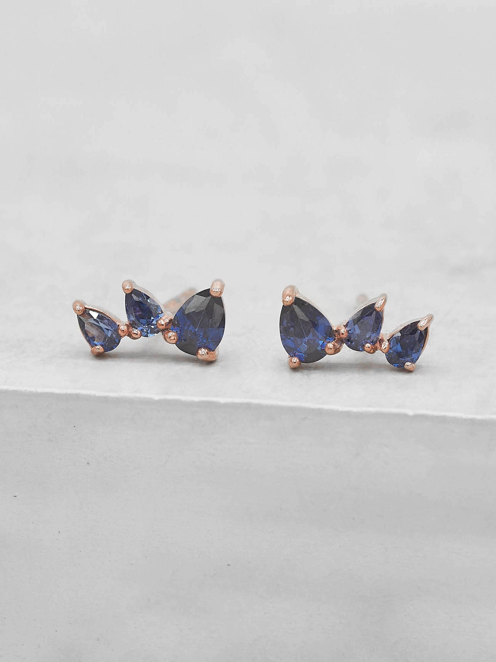 Teardrop Crawlers Rose Gold Blue 3 Stone Earcrawlers - Etsy