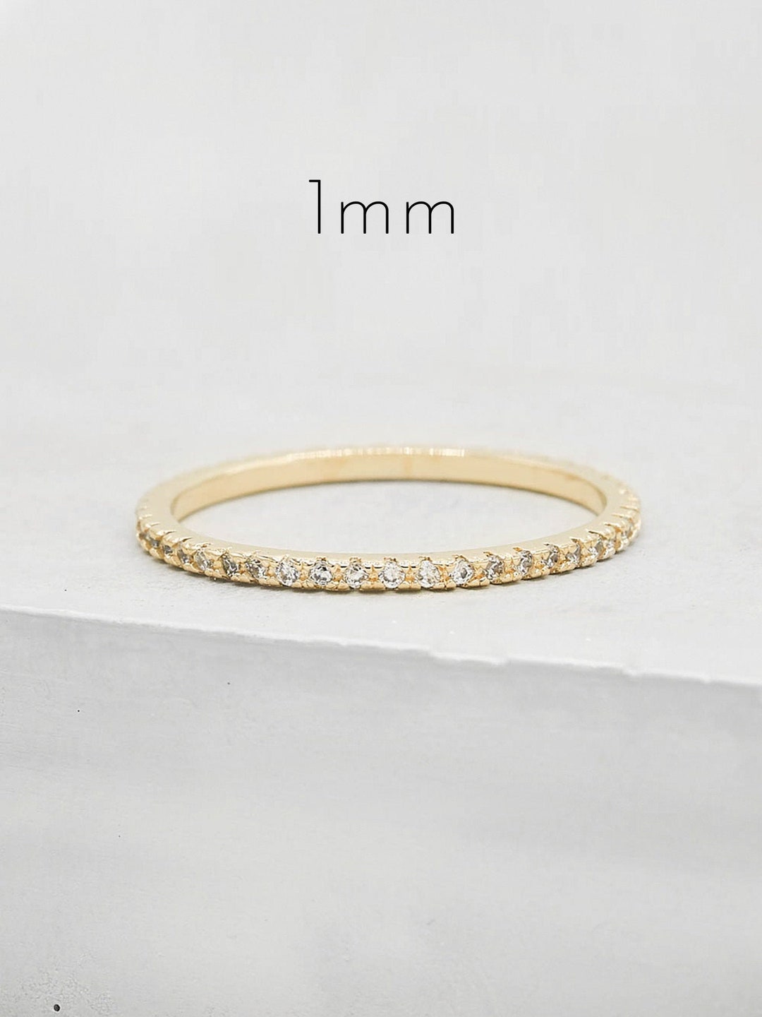 Thin 1mm Stone Eternity Band Gold Half Band or Full Band Stacking Ring ...