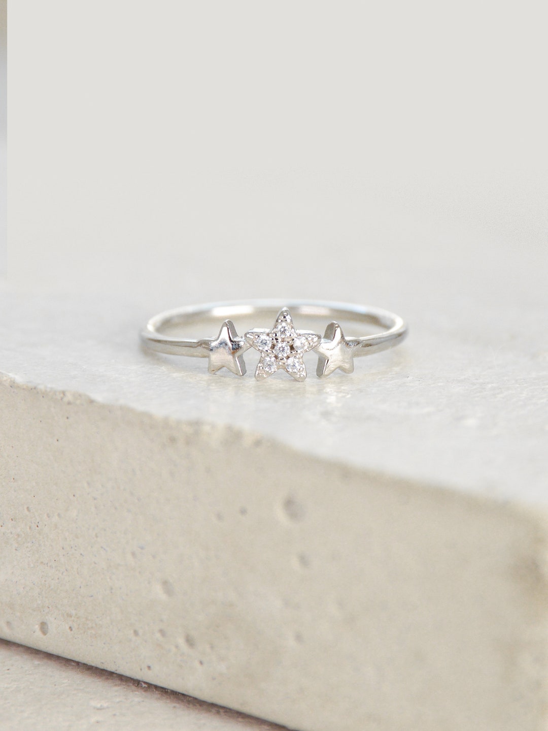 3-star Celestial Stacking Ring SILVER Micro Pave Setting, Fashion Ring ...
