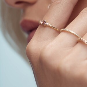 Vintage Inspired Ring Gold Pink Petite, Dainty Ultra Thin Stacking Ring ...