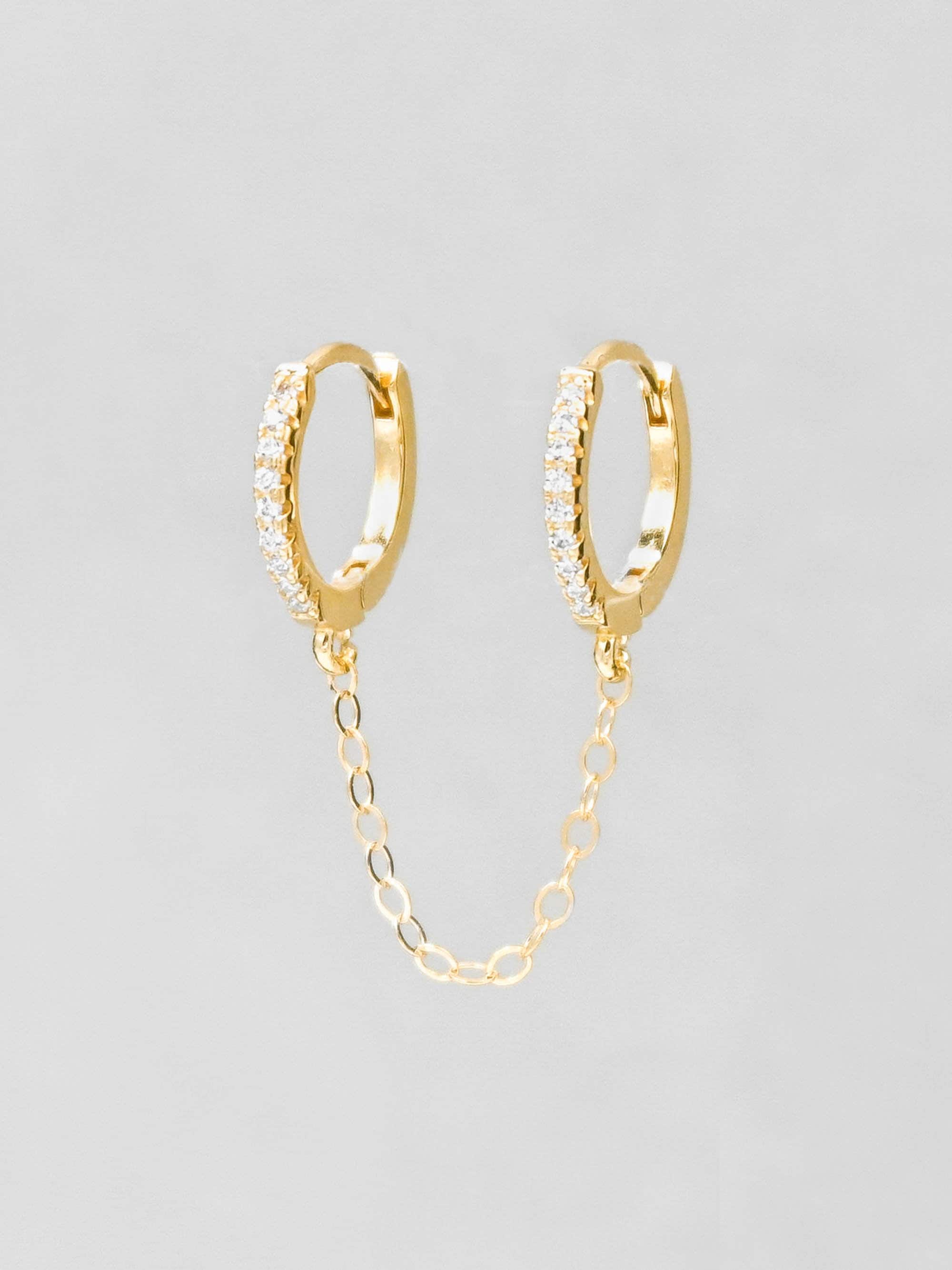 Chain Charm Huggies - Gold | Double Piercing Hoops | Gold Hoops | Gold ...