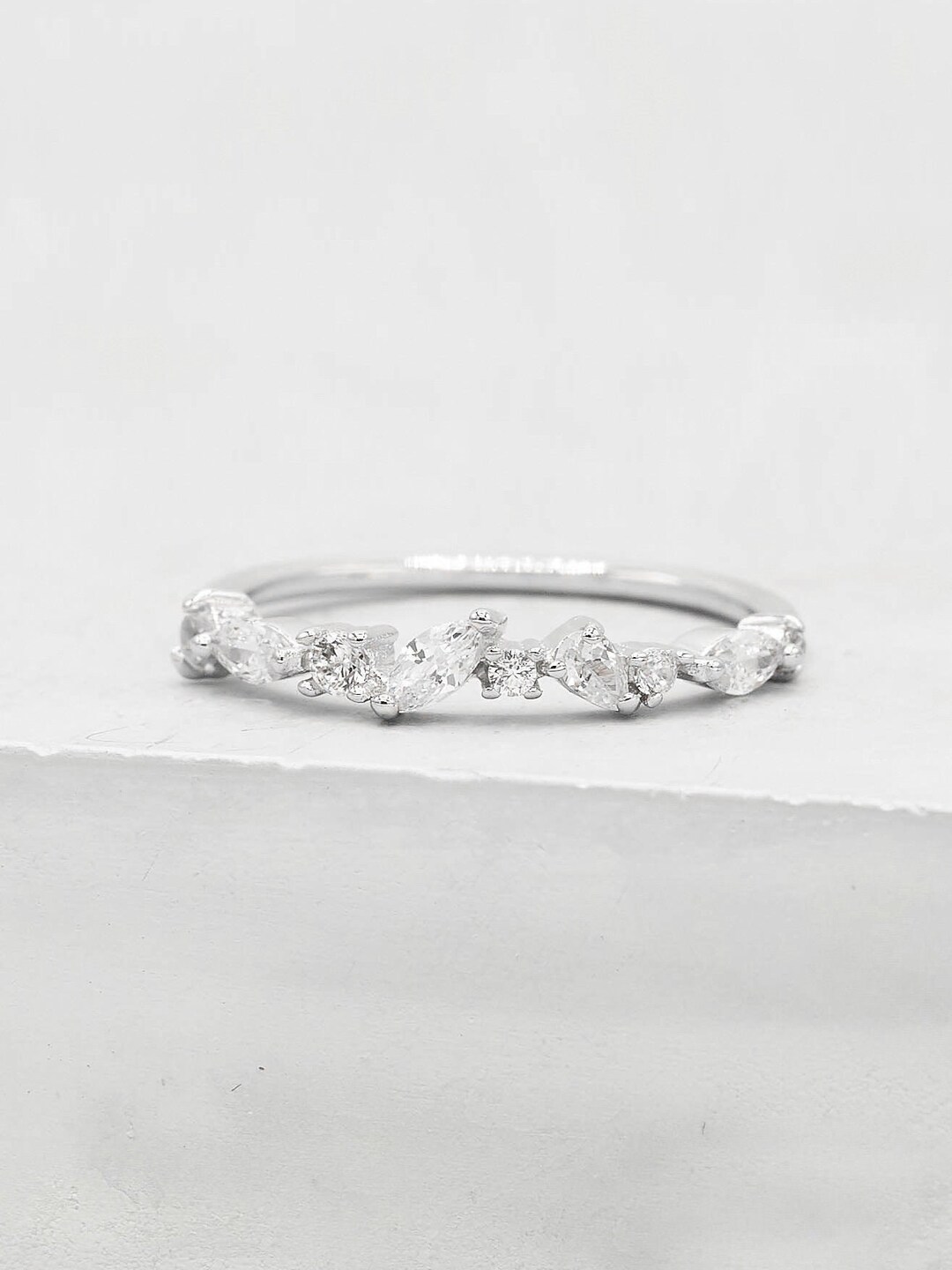 Cluster Ring Silver Siver Stacking Ring With CZ Stones Promise Ring ...