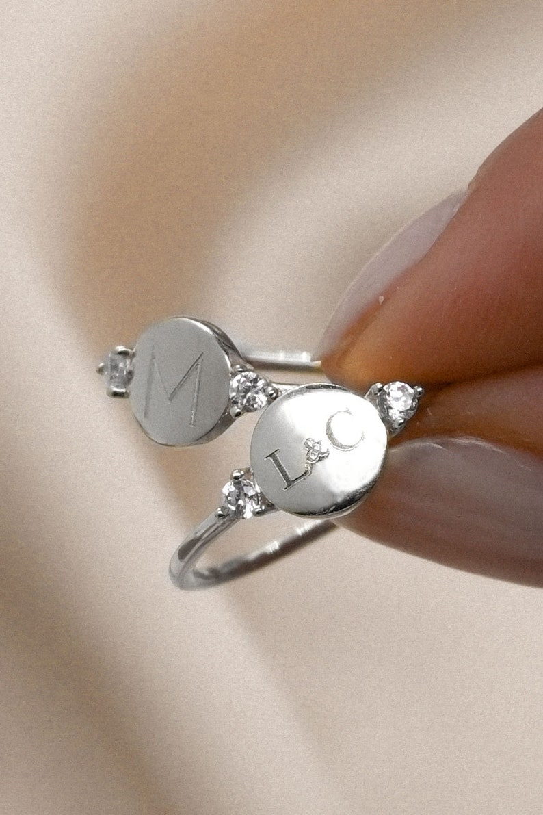 Engraved Disc Ring Silver Engraved Ring Monogram Signet | Etsy