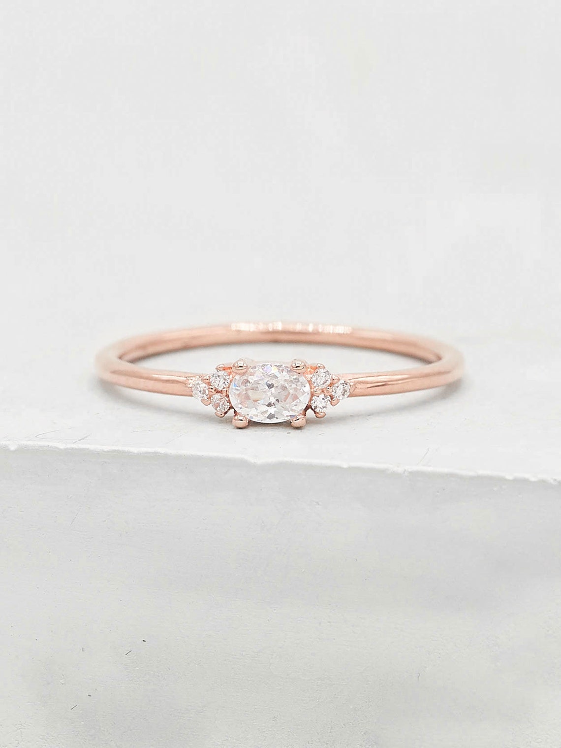 Dainty Oval Ring Rose Gold Oval Cut Prong Stacking Ring - Etsy