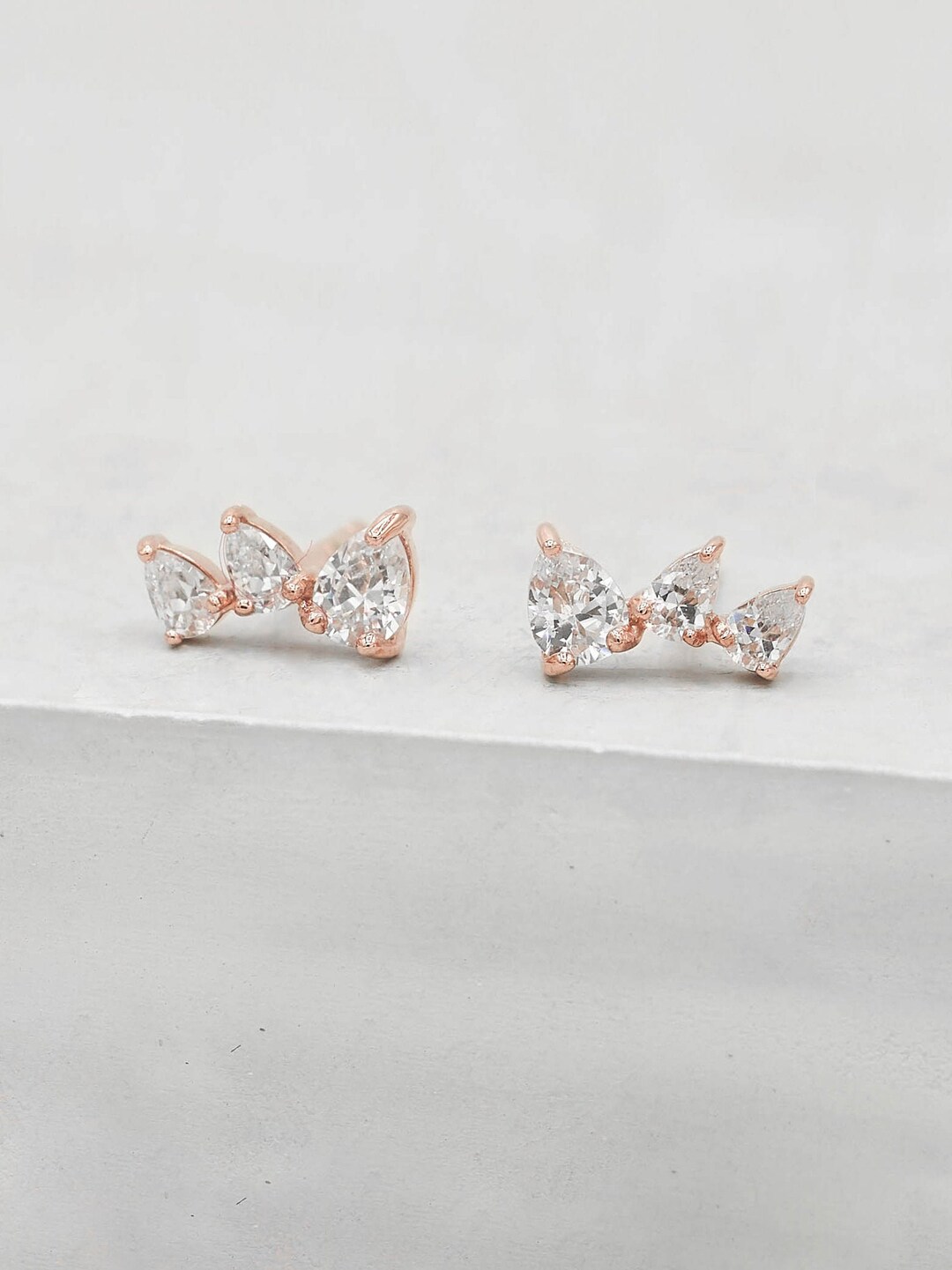 Teardrop Crawlers Rose Gold 3 Stone Earcrawlers Crown Studs 3 Stone ...