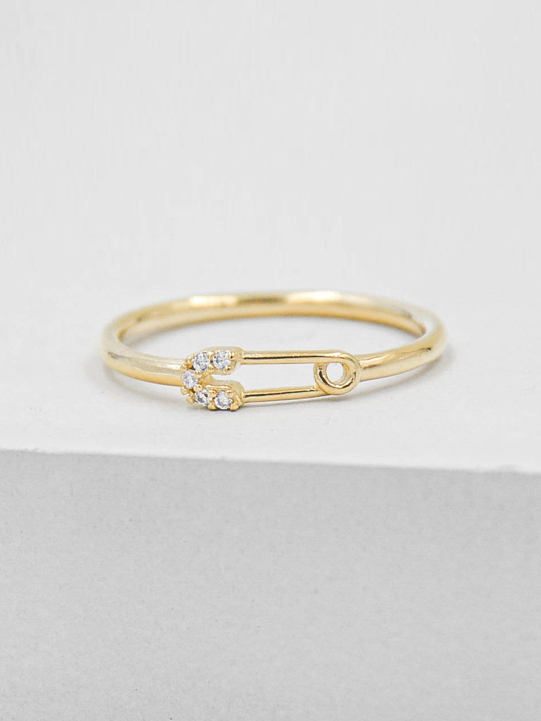 Safety Pin Ring - GOLD | Safety Pin Charm | Gold Ring | Dainty Stacking ...
