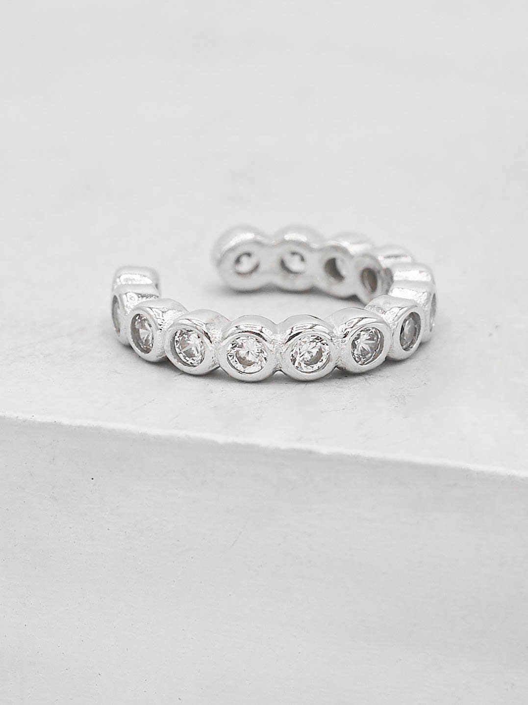 No Piercing Ear Cuff Silver Ear Cuff Round Bezel Ear Cuff | Etsy