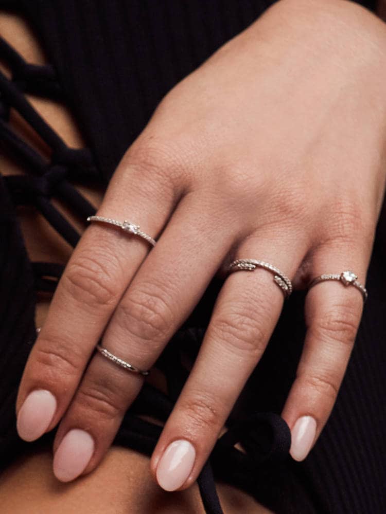 Open Ring Silver Stacking Ring With 6 Mini CZ Stones | Etsy