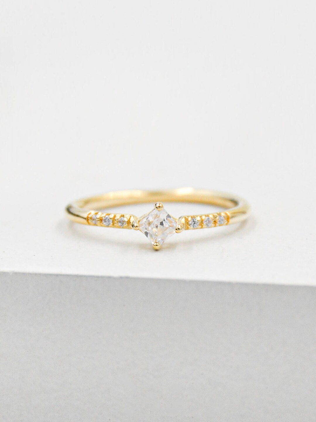 Feminine, Dainty Prong Princess Cut Eternity Stacking Ring With Thin ...
