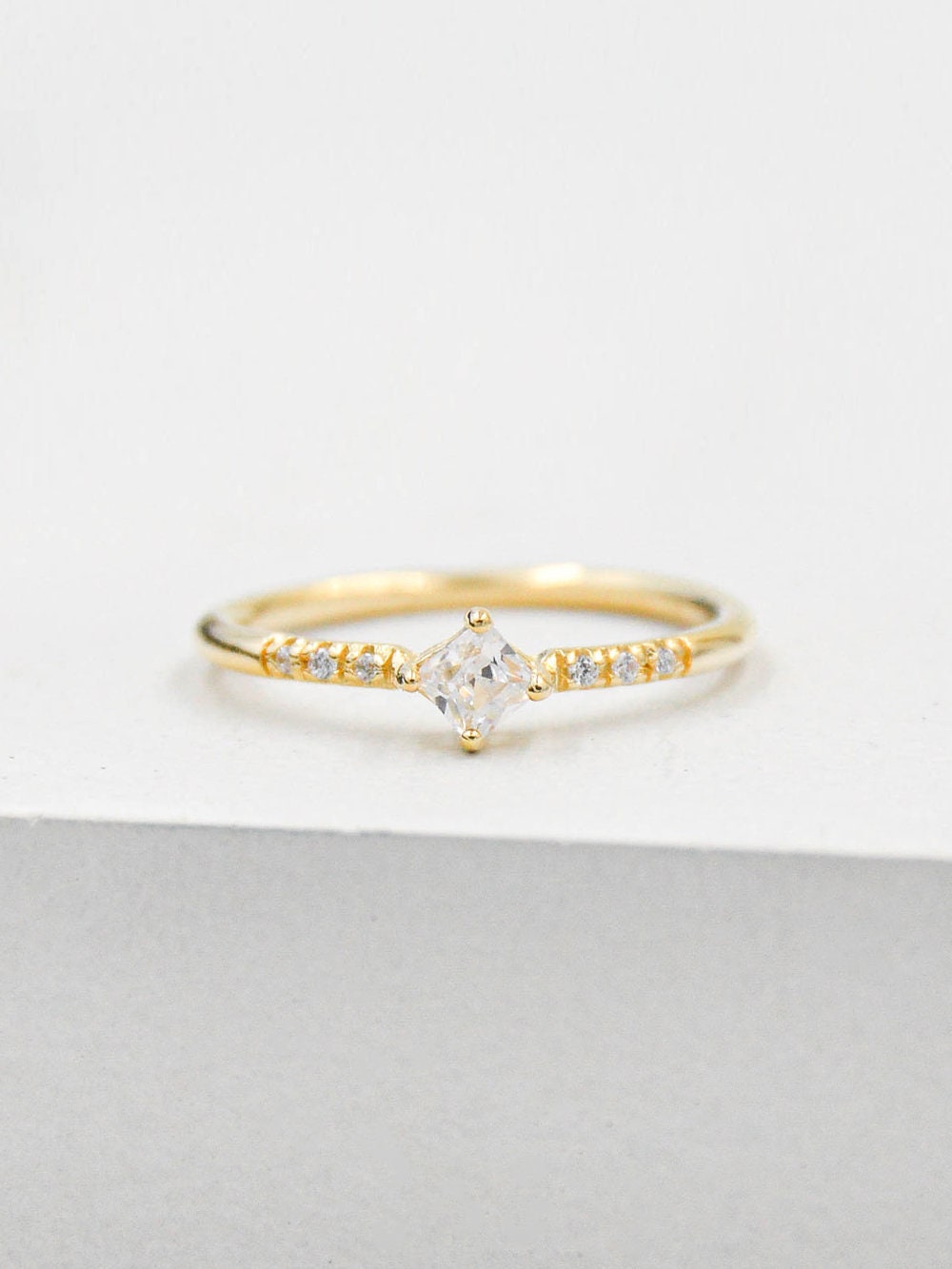 Feminine Dainty Prong Princess Cut Eternity Stacking Ring | Etsy