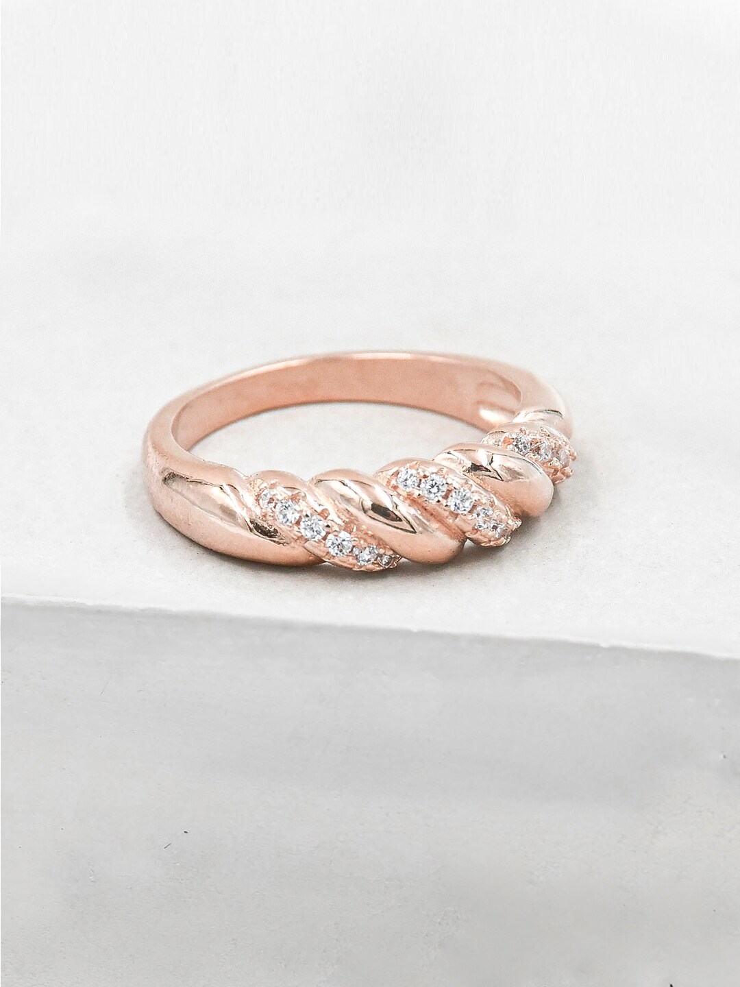 Braided Dome Ring Rose Gold Statement Ring Dome Ring Stacking Ring, Engagement Ring, Promise ...