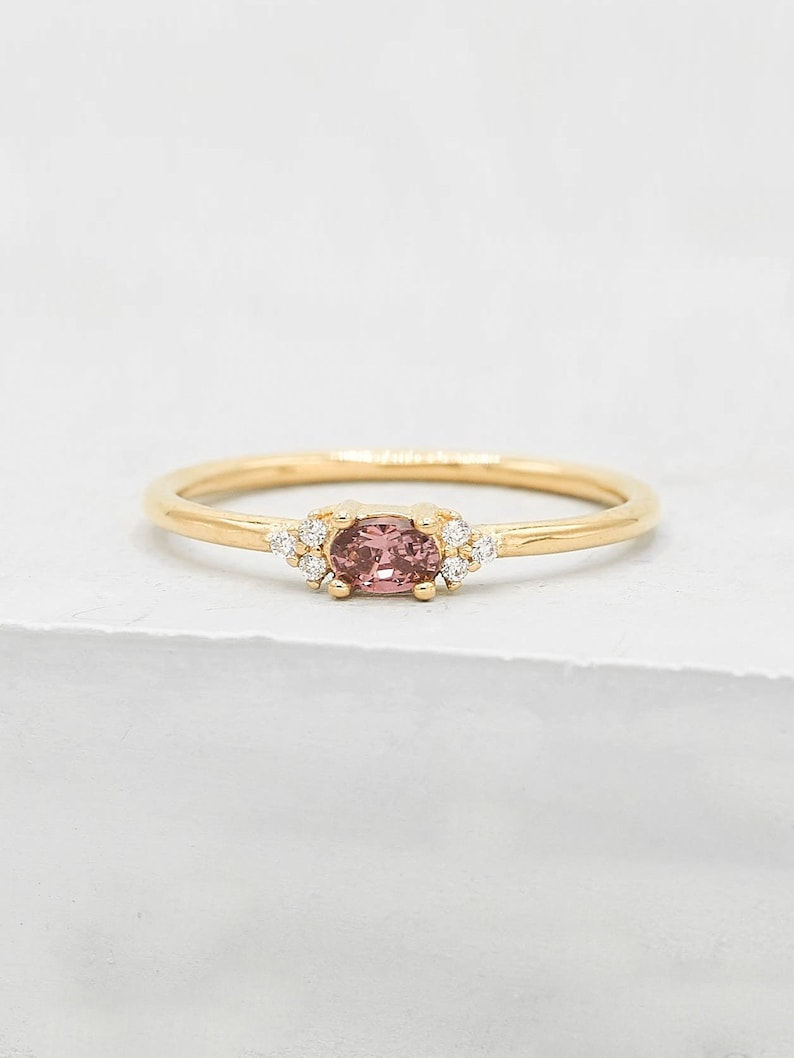 Dainty Oval Ring Gold Pink Oval Cut Stacking Ring - Etsy