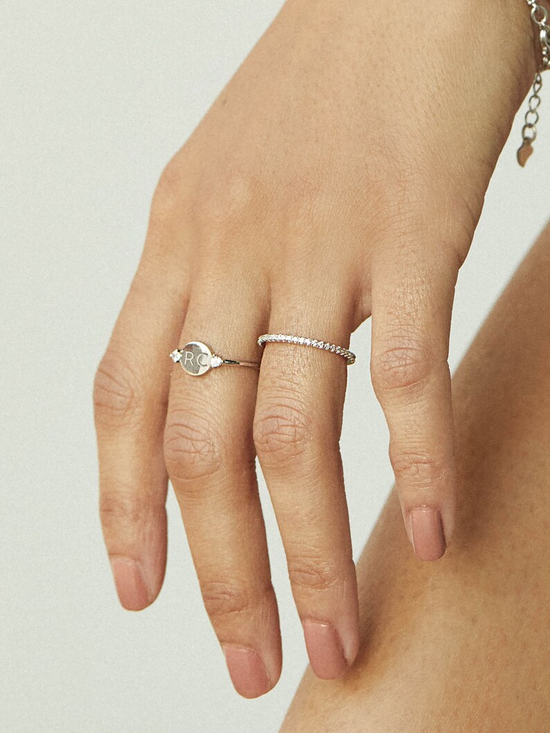 Engraved Disc Ring Silver Engraved Ring Monogram Signet | Etsy