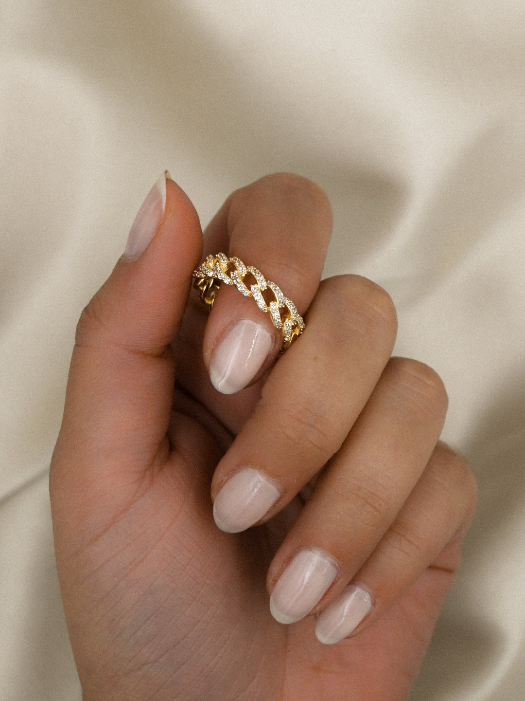 Cuban Link Chain Ring - Gold | Dainty Chain Ring | Promise Ring ...