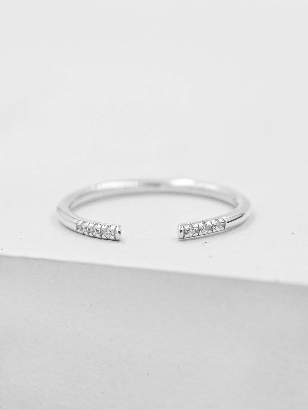 Open Ring Silver Stacking Ring With 6 Mini CZ Stones | Etsy