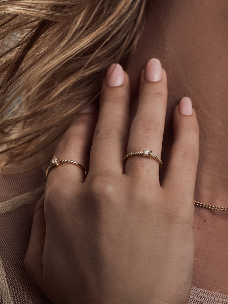 Feminine Dainty Prong Princess Cut Eternity Stacking Ring | Etsy