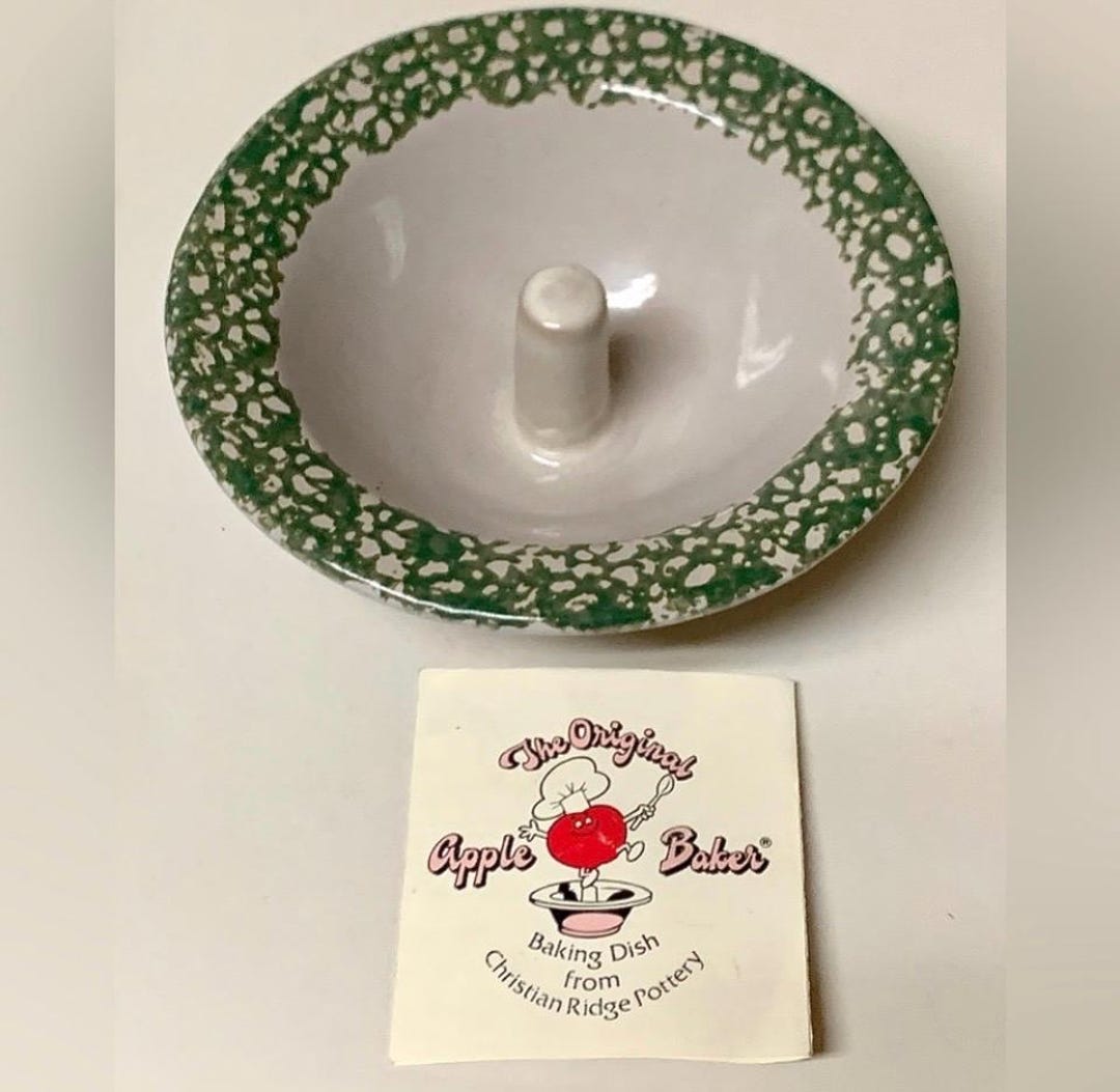 Vintage Unused Glazed Clay Pottery ORIGINAL APPLE BAKER Green ...