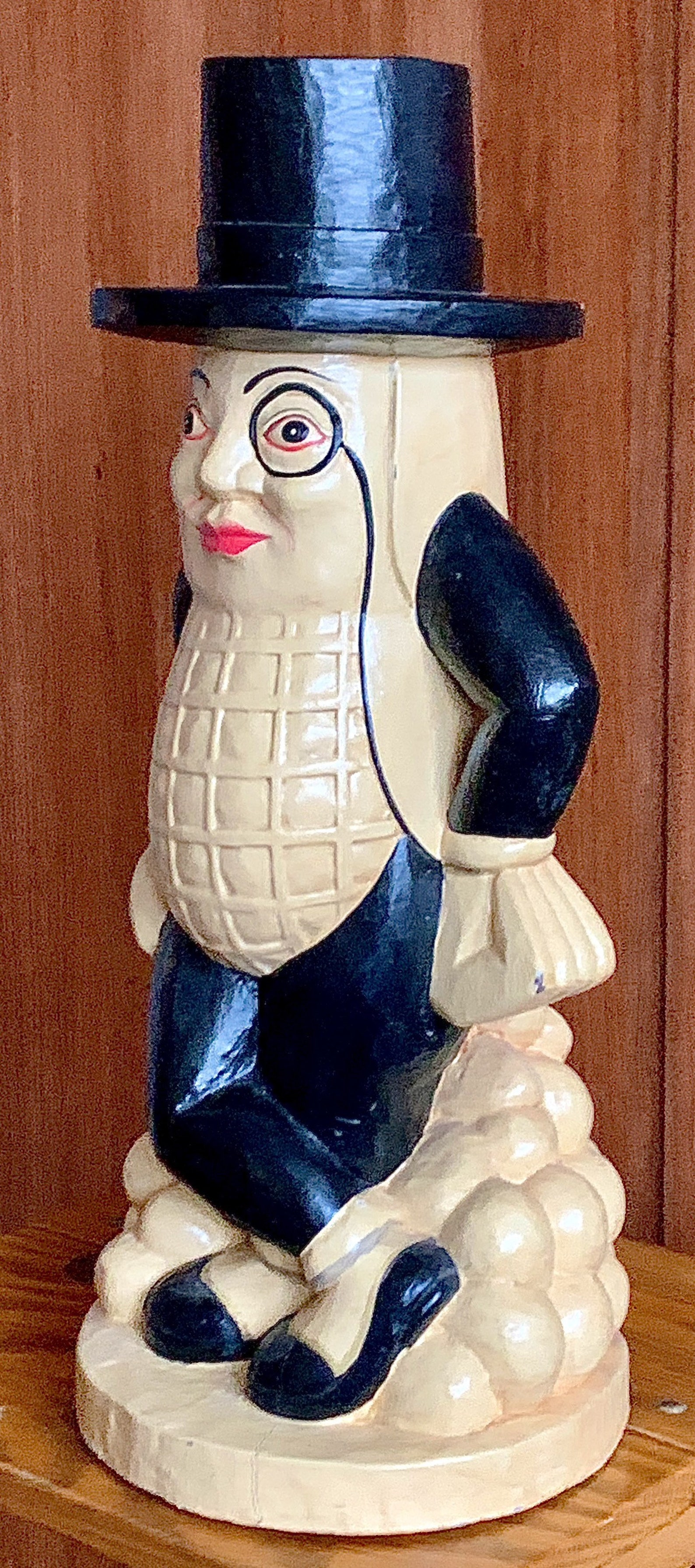 Antique Vintage Hand-crafted Solid Wooden mr. Peanut Statue Wearing ...