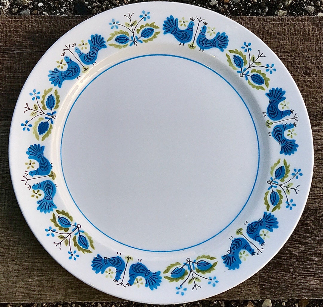 Vintage Mid Century Antique Mikasa MEDITERRANIA BLUE BIRD Oven & Detergent Safe 12 Round Chop ...