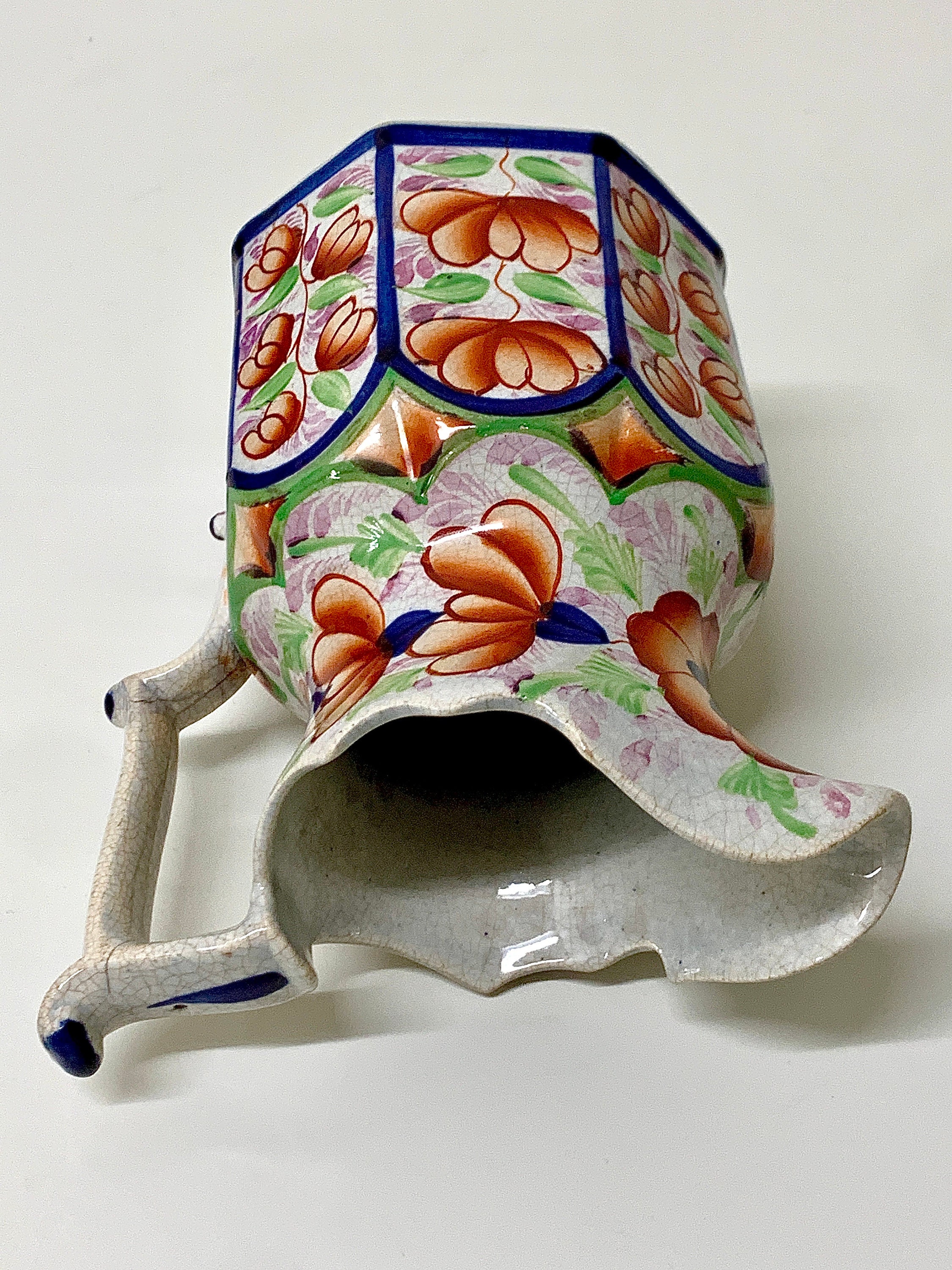 19th Century Antique Gaudy Welsh Gwent Pattern Octagonal Pitcher Jug ...