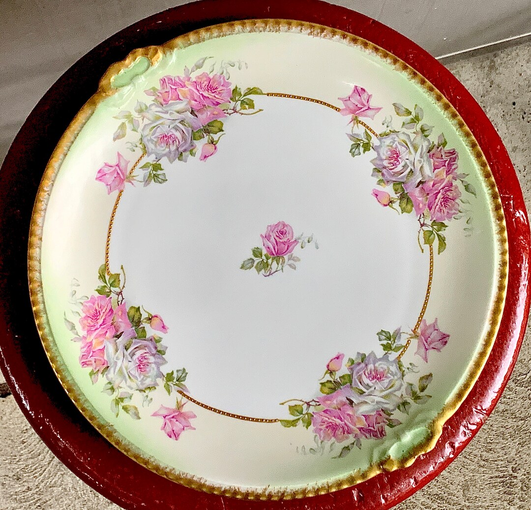Early 20th Century PORCELAIN LIMOGES FRANCE Gold Trim Pink Rose Floral ...